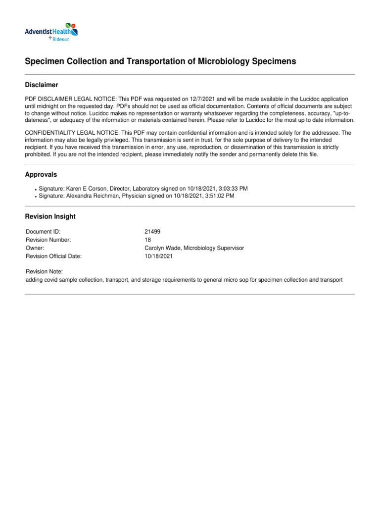 Microbiology - Specimen Collection and Transportation of Specimens ...