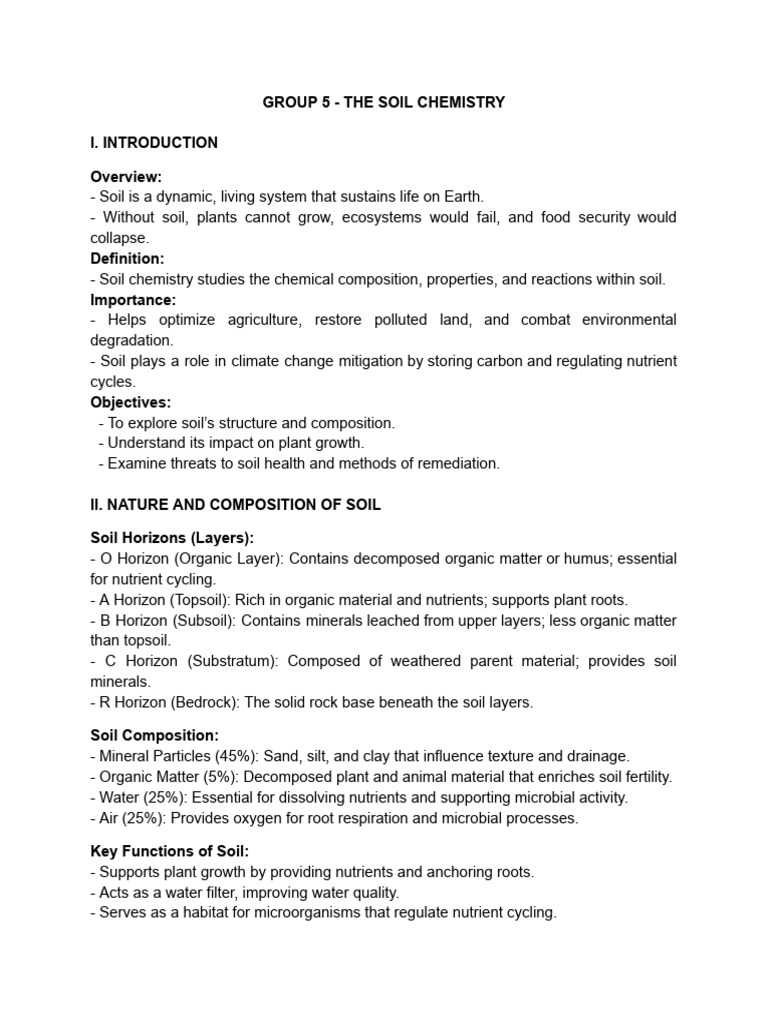 Group 5 - The Soil Chemistry (Outline Summary) | PDF | Soil | Plant ...