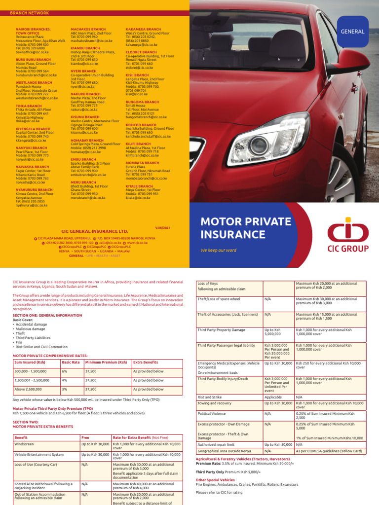 CIC GENERAL Motor Private Brochure - V.082021 | PDF | Insurance | Kenya