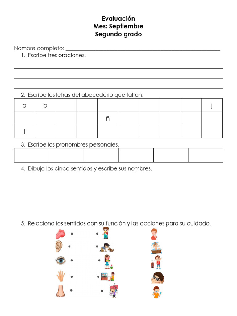 Evaluación de Segundo Grado - Septiembre | PDF