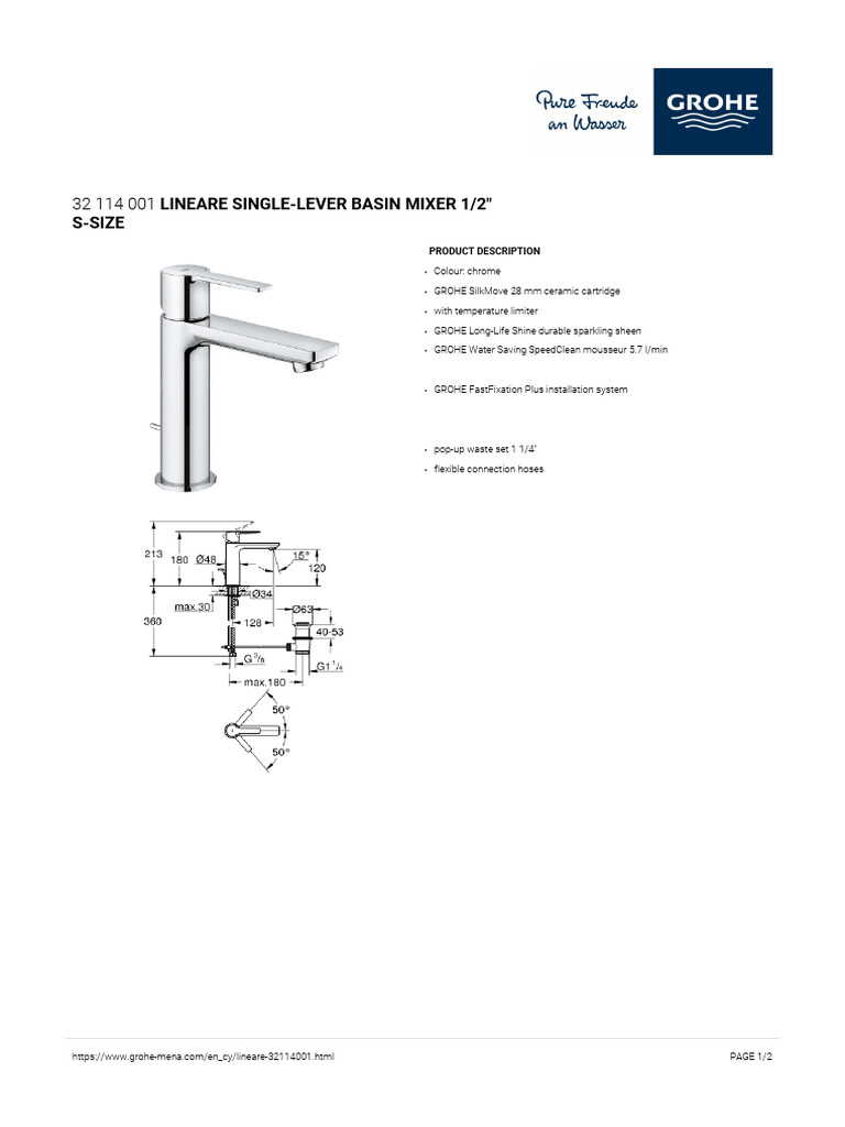 GROHE Specification Sheet 32114001 | PDF