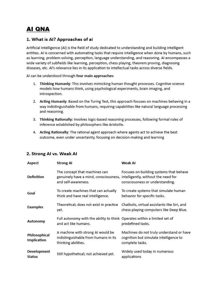 Artificial Intelligence Qna | PDF | Artificial Intelligence | Intelligence (AI) & Semantics