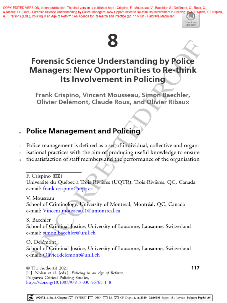 Forensic Science in Police Management | PDF | Forensic Science | Crimes