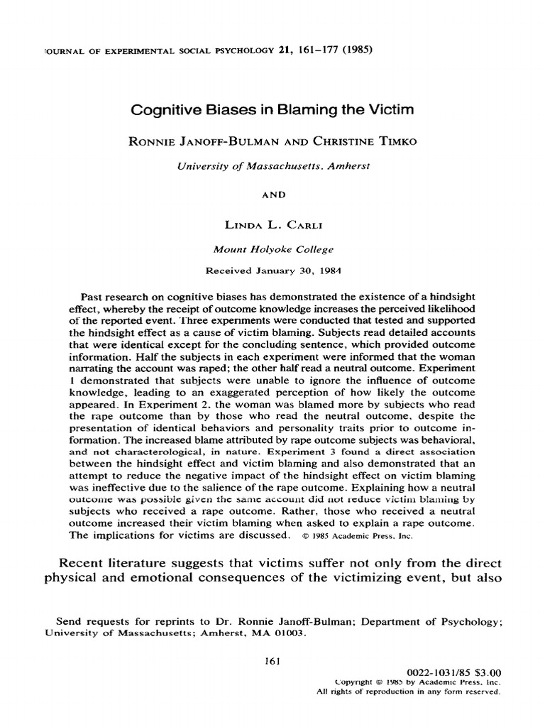 Cognitive Biases in Blaming the Victim | PDF | Bias | Neuroscience
