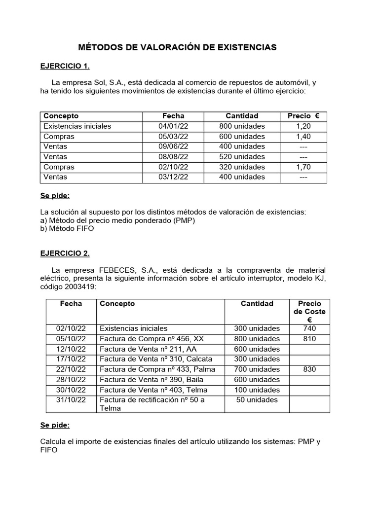 Ejerc. Valor Existencias | PDF
