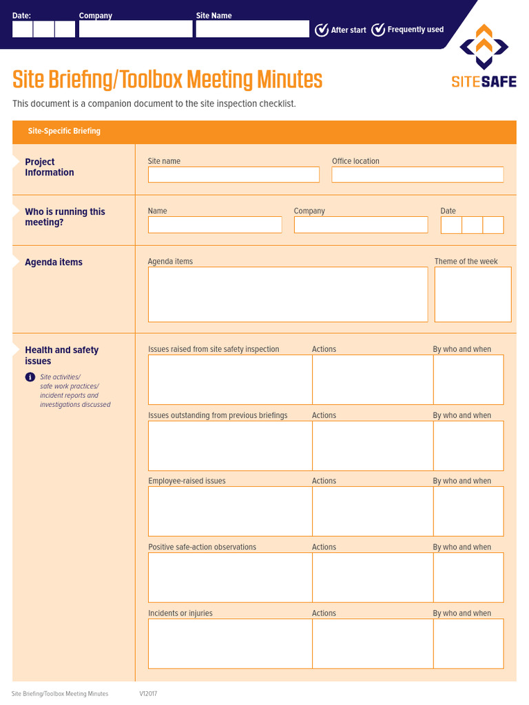 SSSP Site Briefing Toolbox Meeting Minutes Interactive | PDF