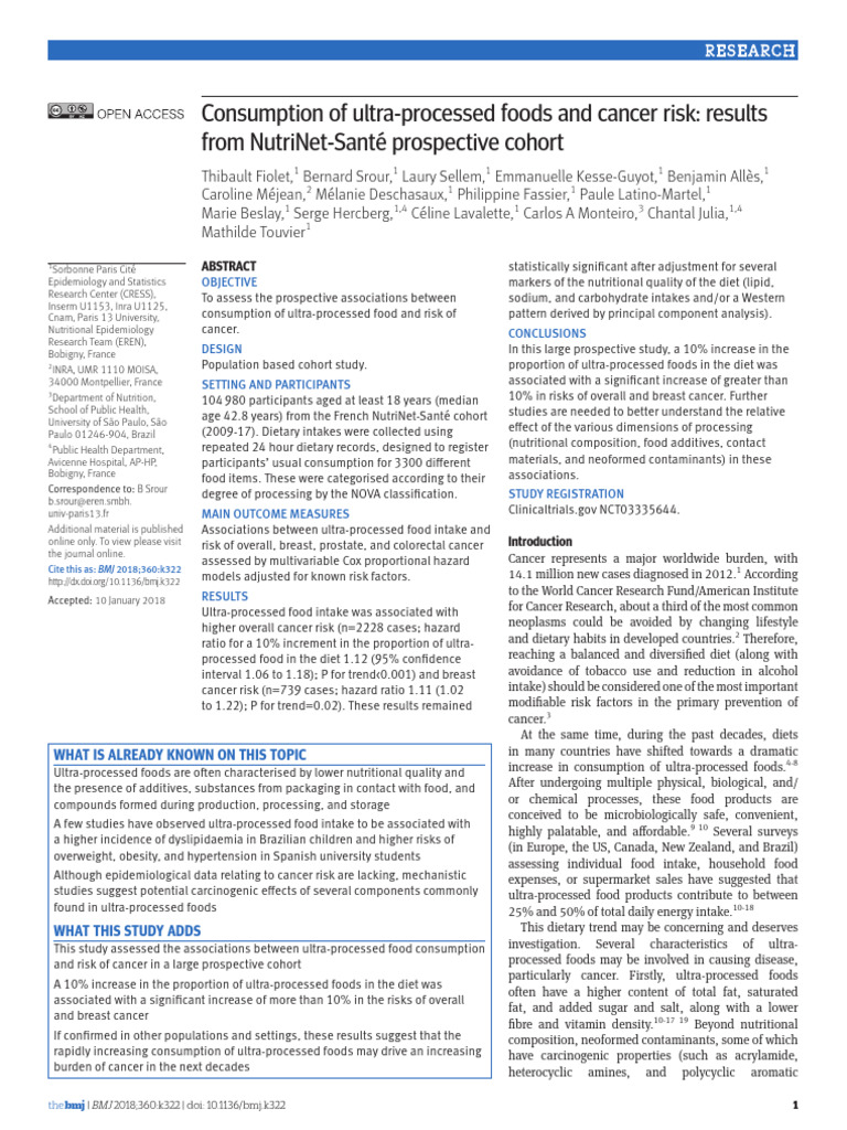 Consumption of Ultra-Processed Foods and Cancer Risk - Results From ...