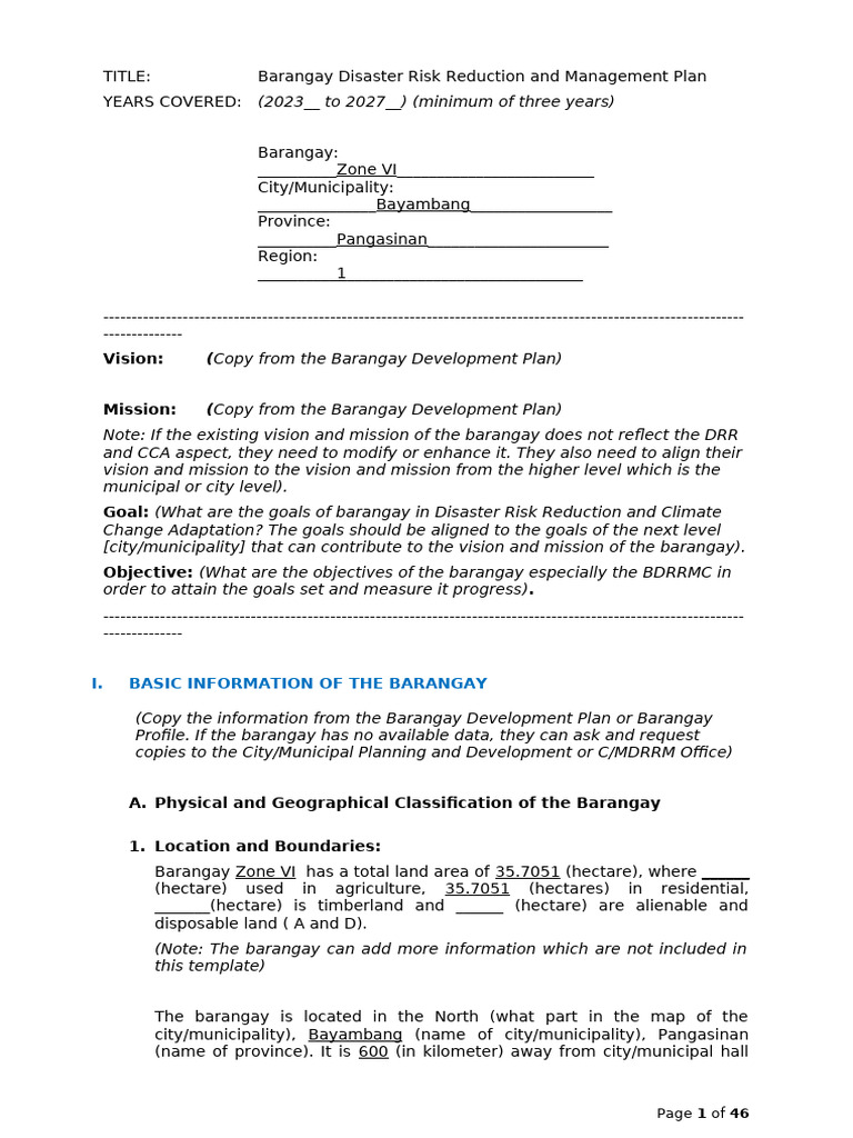 BDRRM-Plan-Template-English666666666666666666666 | PDF | Emergency ...