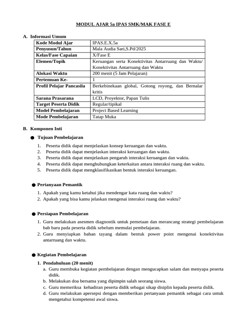 Modul Ajar IPAS SMK BAB 5 Keruangan serta Konektivitas Antarruang dan ...
