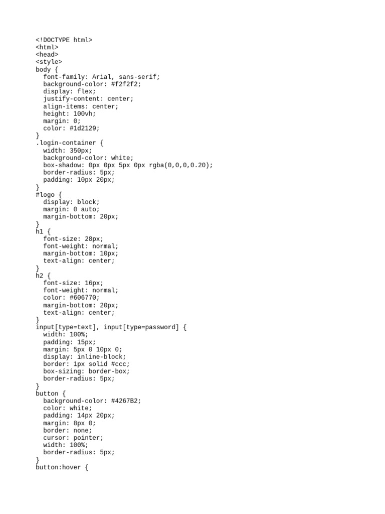 Facebook Login HTML Code | PDF