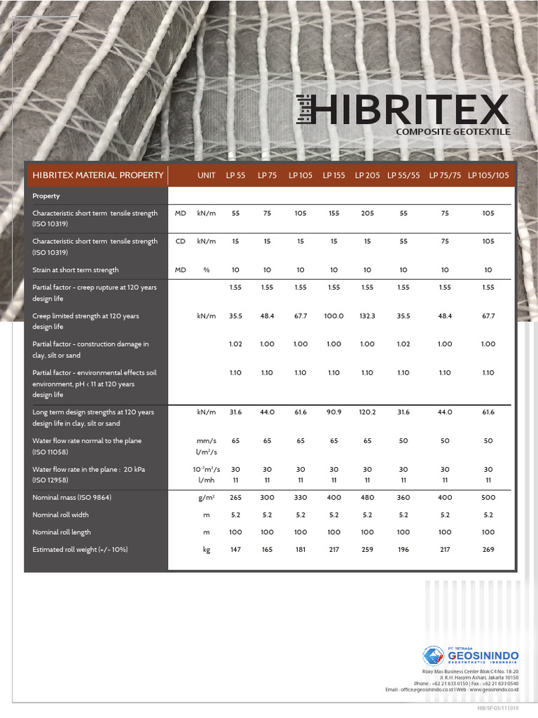 HIBRITEX Geotextile Properties Data Sheet | PDF | Physical Sciences ...