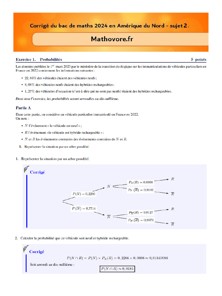 Bac Maths 2024 Amerique Nord Corrige Sujet 2 | PDF