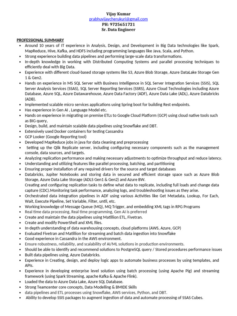 Vijay_Data Engineer re | PDF | Apache Spark | Databases