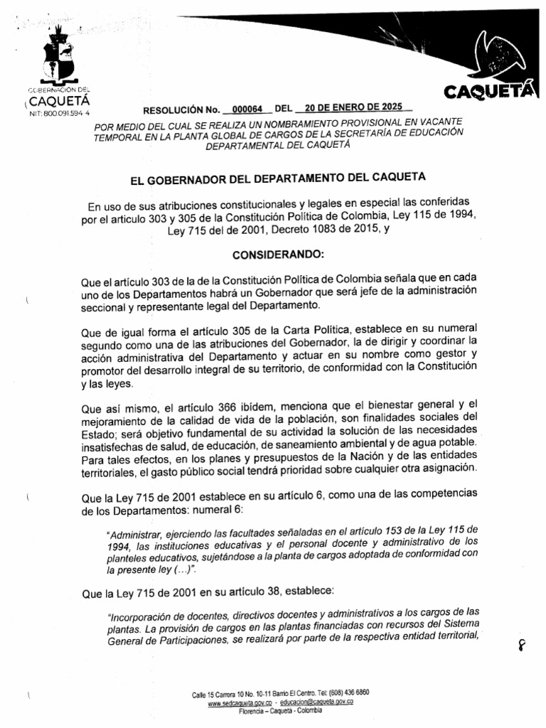 RESOL 000064 NOMBRAMIENTO KAREN MOTTA | PDF