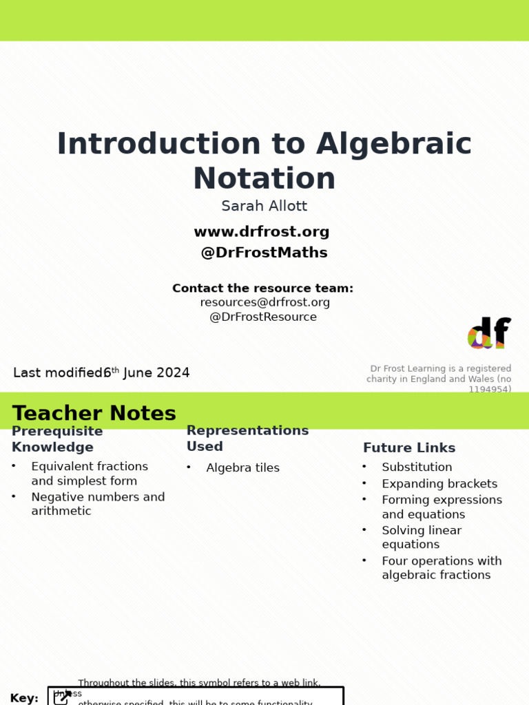 Introduction To Algebraic Notation - Lesson | PDF | Multiplication ...