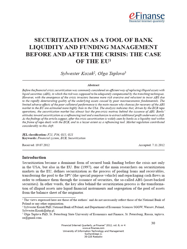 Securitization As A Tool of Bank Li | PDF | Asset Backed Security ...
