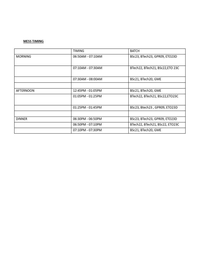 Mess Timing 2024 Final | PDF