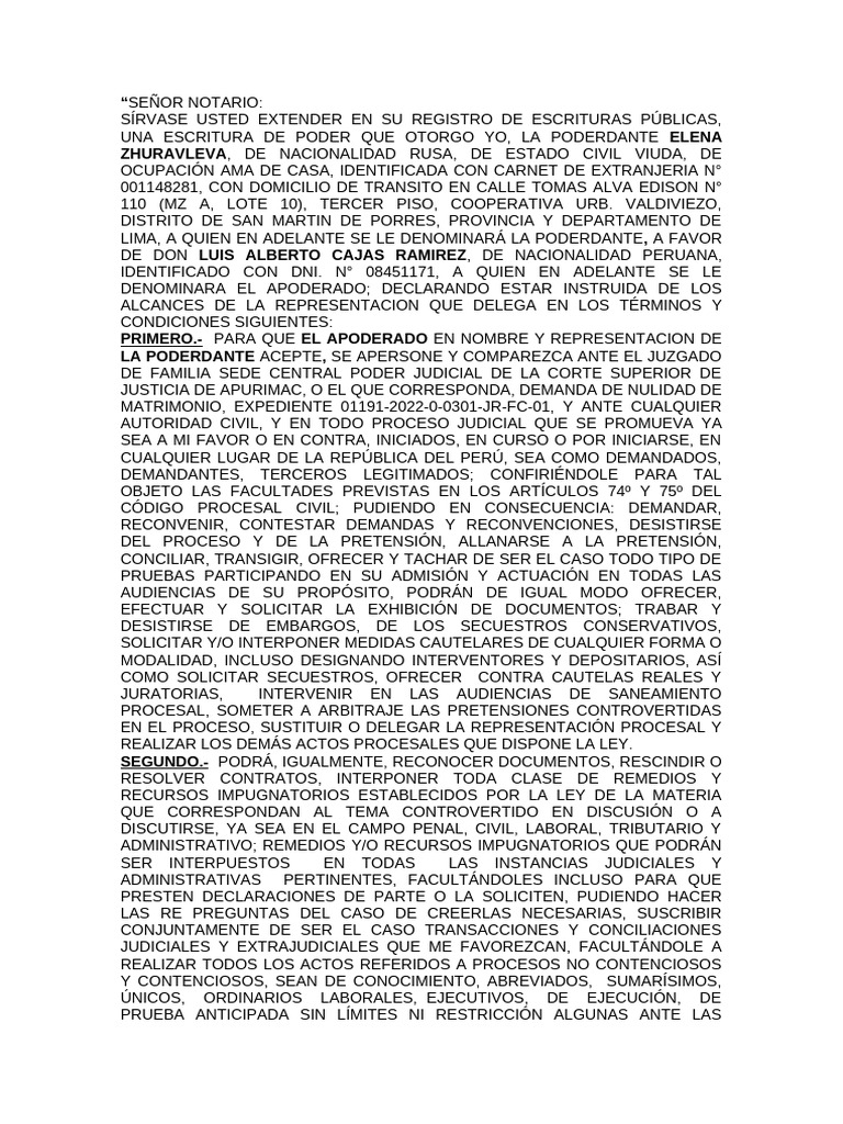 Poder Notarial para Representación Legal | PDF | Separación de poderes ...