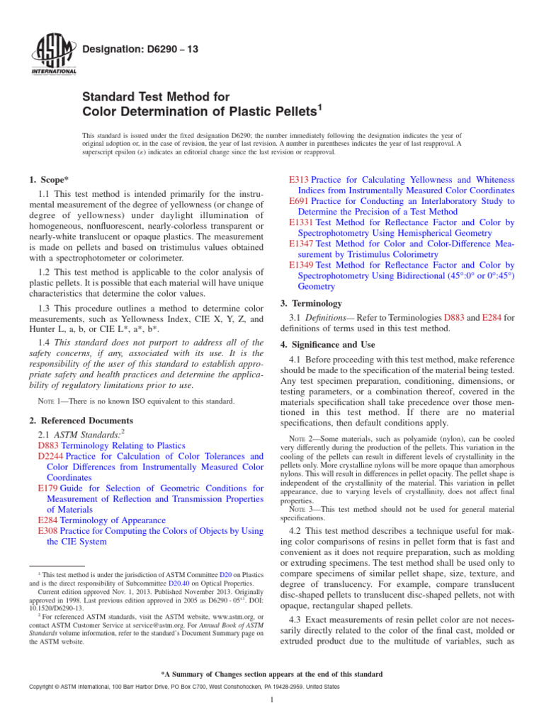 ASTM D6290-13 - Determinação de Cor de Plásticos em Pellets | PDF ...