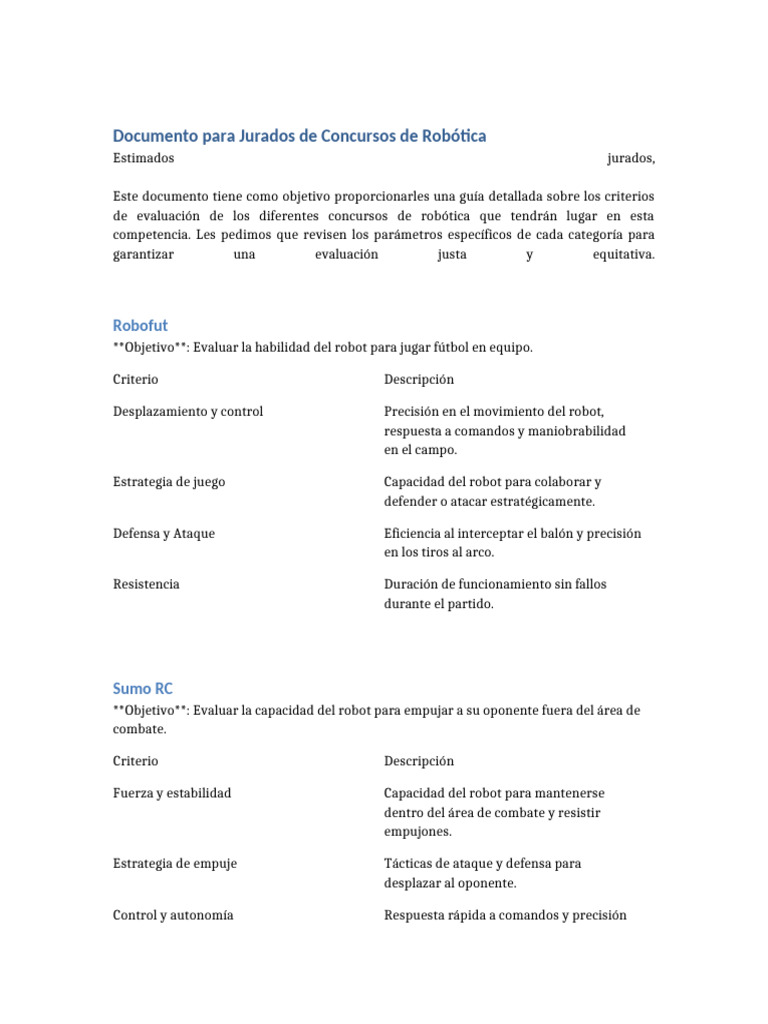 Documento Jurados Concursos Robotica | PDF | Robot | Robótica