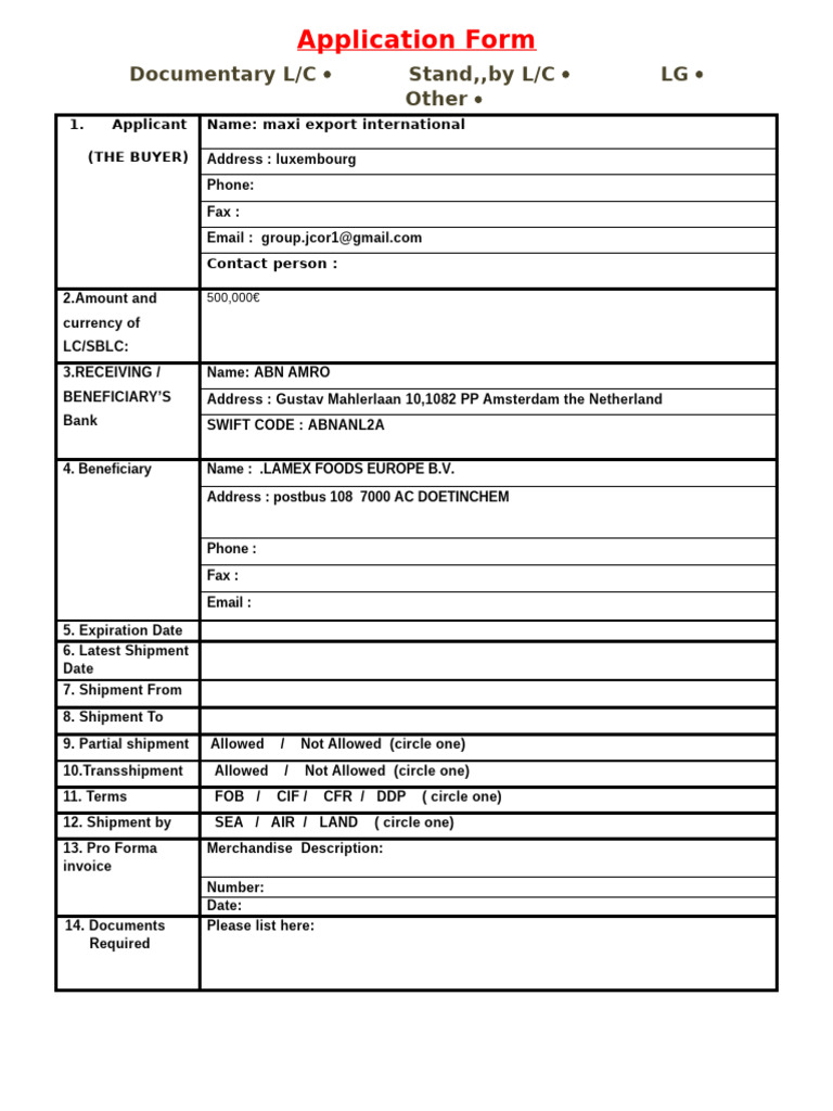 1 Application SBLC Fulfilled | PDF