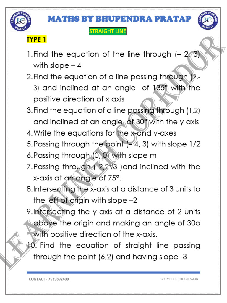 Straight Line Equations and Problems | PDF | Line (Geometry ...