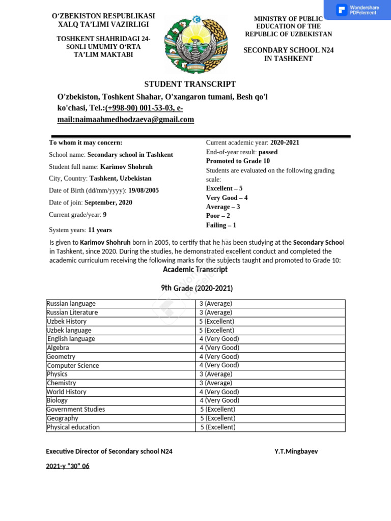 High School Transcript - Traditional Schools PDF | PDF | Uzbekistan ...