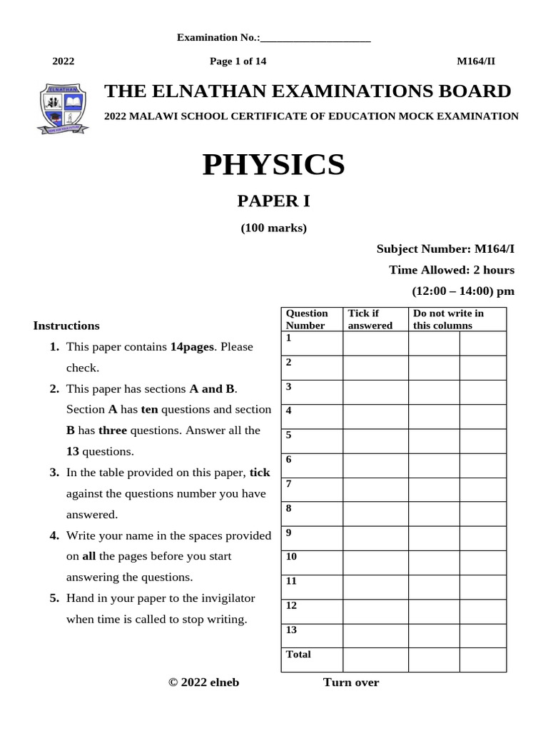 Physics Pi 2022msce Mock | PDF | Waves | Transformer