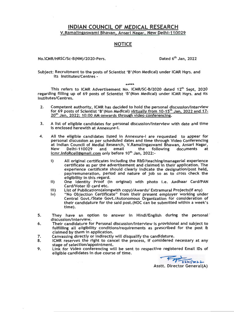 Interview Notice Sci B Nonmedical | PDF