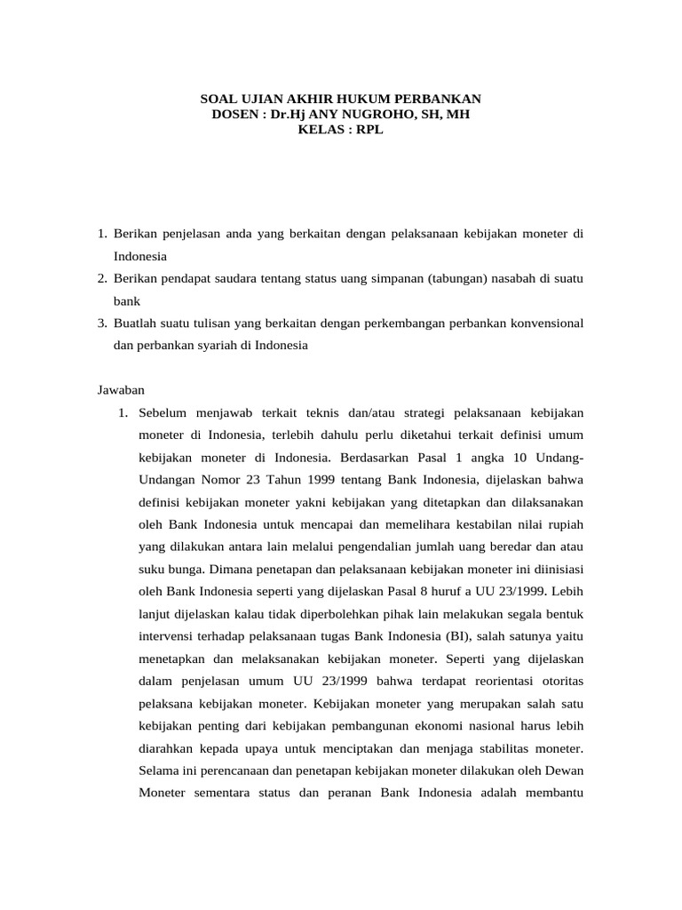 Soal UAS Hukum Perbankan 2024 | PDF