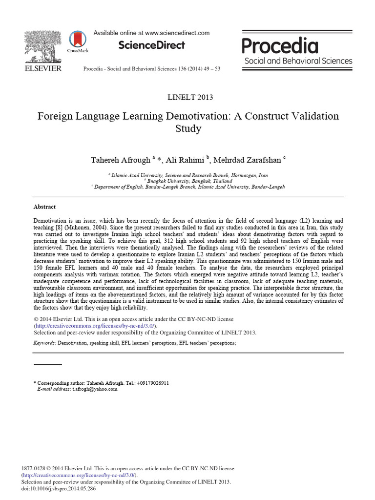 Foreign Language Learning Demotivation: A Construct Validation Study | PDF | Language Education ...