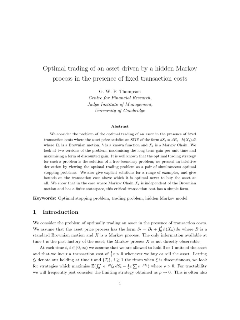 2002optimal Trading of An Asset Driven by A Hidden Markov Process in The Presence of Fixed ...