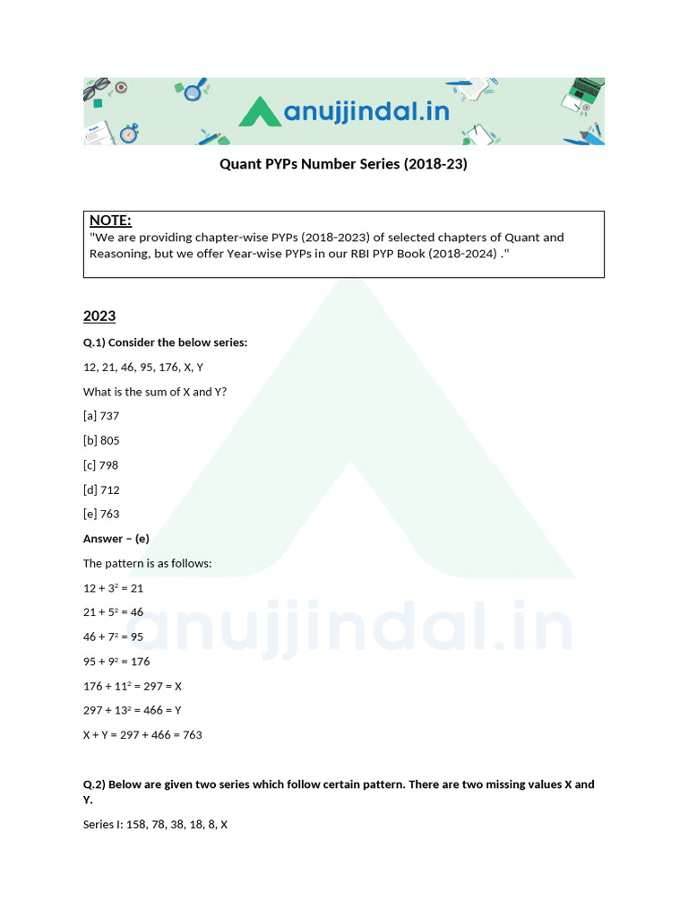 Number Series Patterns and Solutions | PDF