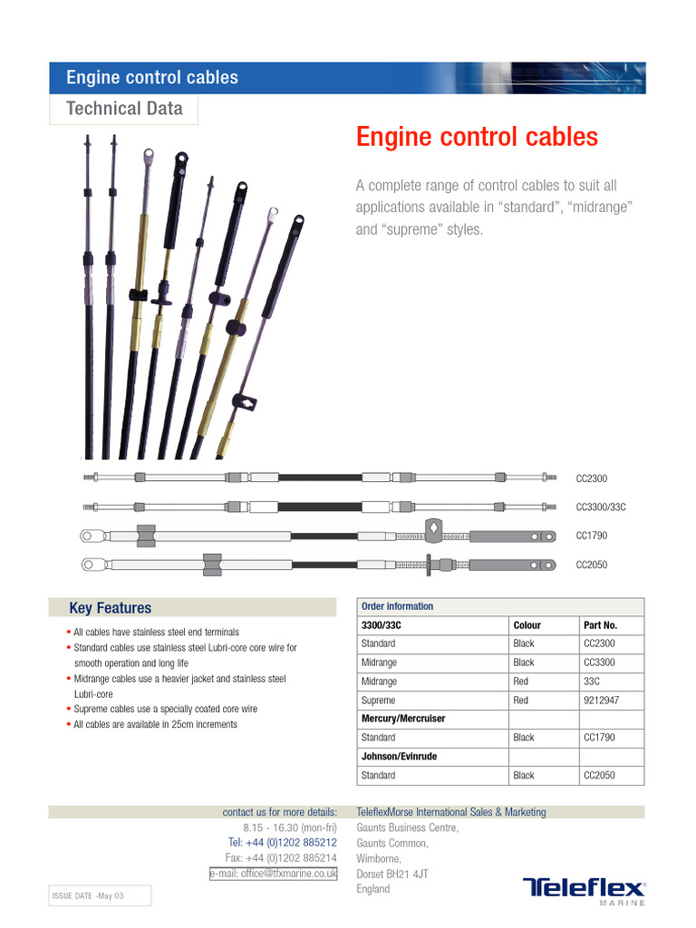 Teleflex-Cables-Sheet | PDF | Manufactured Goods