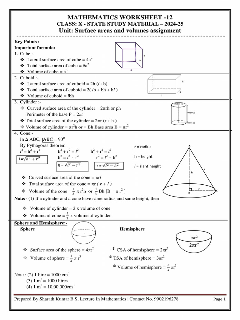 12 Surface Areas and Volumes | PDF