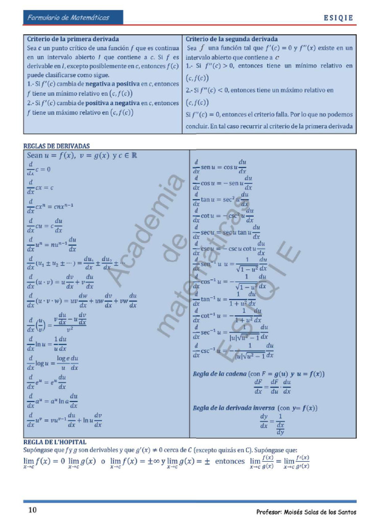 Formulas Derivada e Integral | PDF