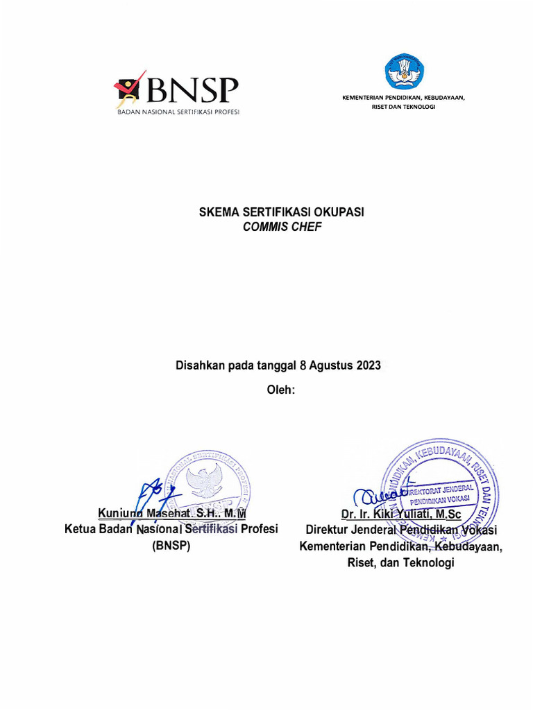 Skema Sertifikasi Okupasi Commis Chef | PDF