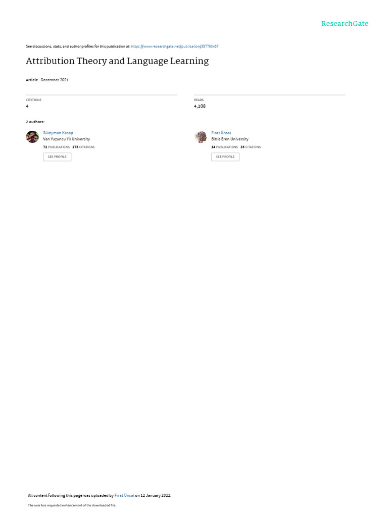 Attribution-Theory-and-Language-Learning (SULEYMAN) | PDF | Second Language | First Language