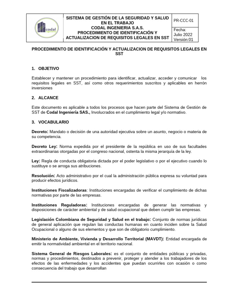PR-CCC-01 Procedimiento de Identificacion y Actualizacion de Requisitos ...