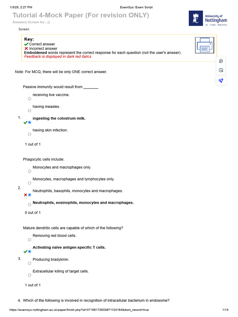 ExamSys - Exam Script (2050) 4 | PDF | B Cell | Immune System