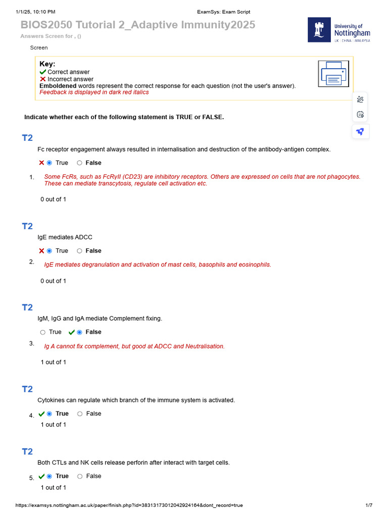 ExamSys - Exam Script (2050) 2 | PDF | T Cell | T Helper Cell