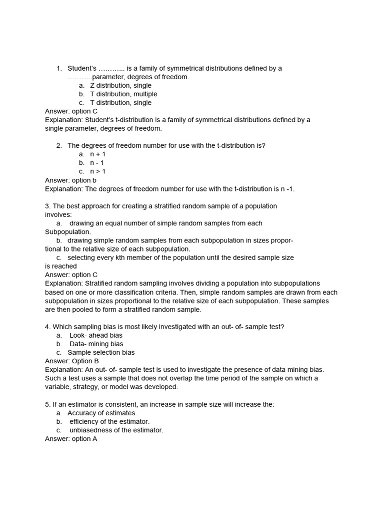 Sampling Questionnaire Pdf Pdf Estimator Bias Of An Estimator