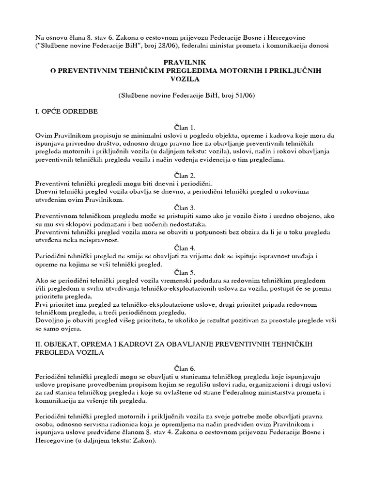 Pravilnik o Preventivnim Tehnickim Pregledima SNFBiH 51 - 06 | PDF
