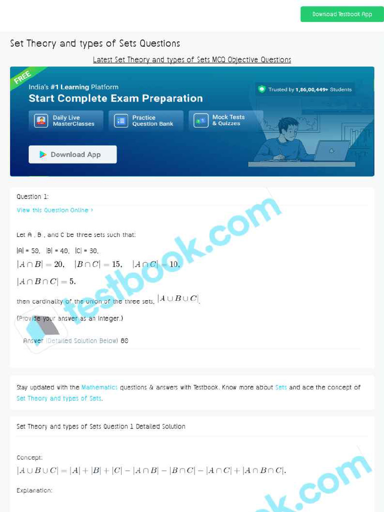 MCQ On Set Theory and Types of Sets 5eea6a1439140f30f369f22a | PDF