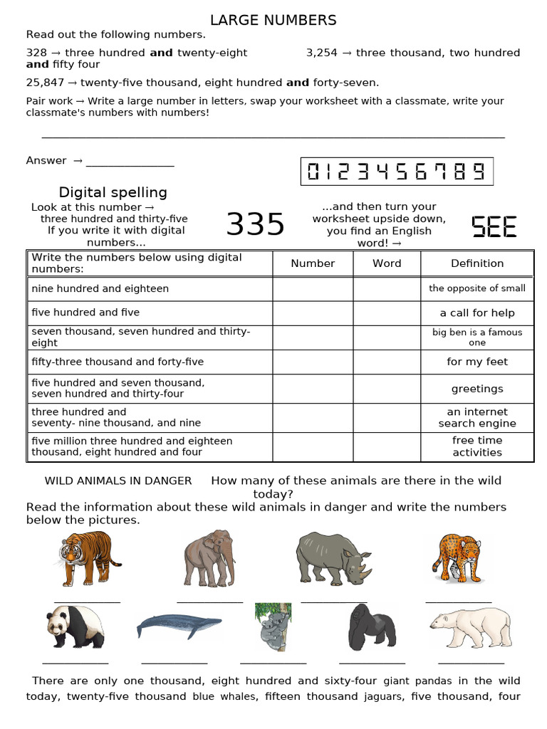 Large Numbers Worksheet Templates Layouts 105636 | PDF | Zoology