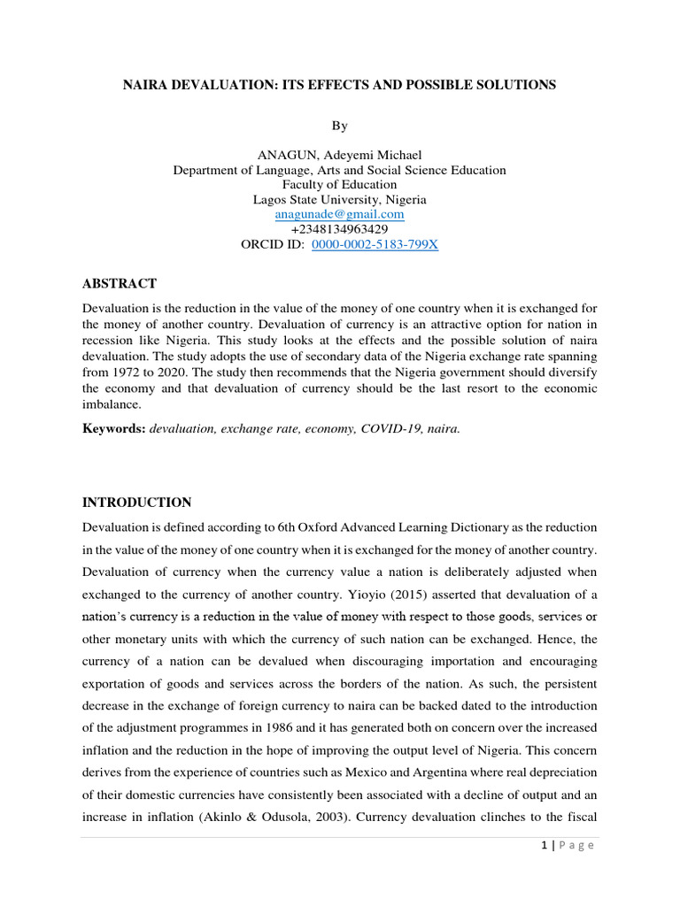Naira Devaluation Its Effects and Possib | PDF | Devaluation | Exchange Rate