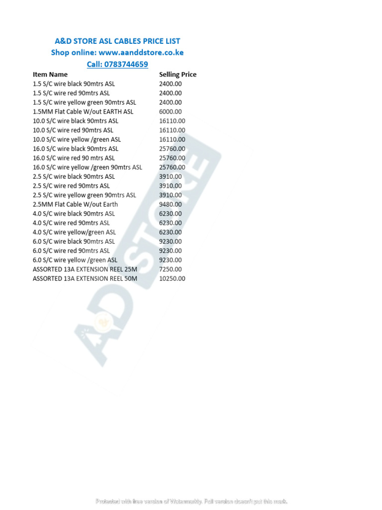 ASL Cables Price List 2025 | PDF