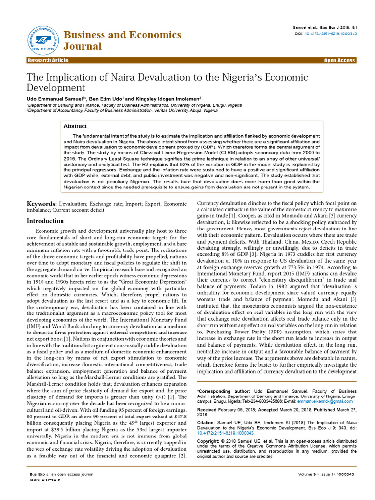 The Implication of Naira Devaluation To | PDF | Devaluation | Linear Regression