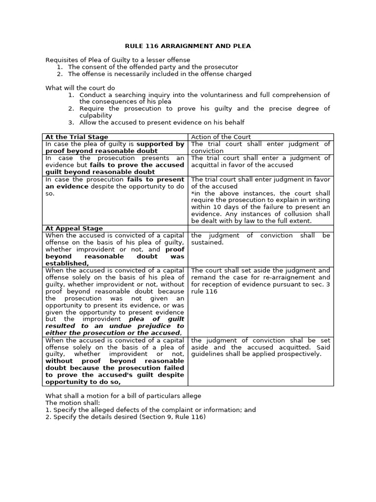 Rule 116 Arraignment and Plea | PDF | Plea | Prosecutor