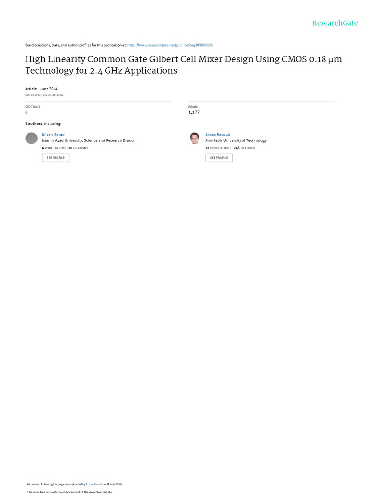 High Linearity Common Gate Gilbert Cell Mixer Design Using CMOS 018 MM ...